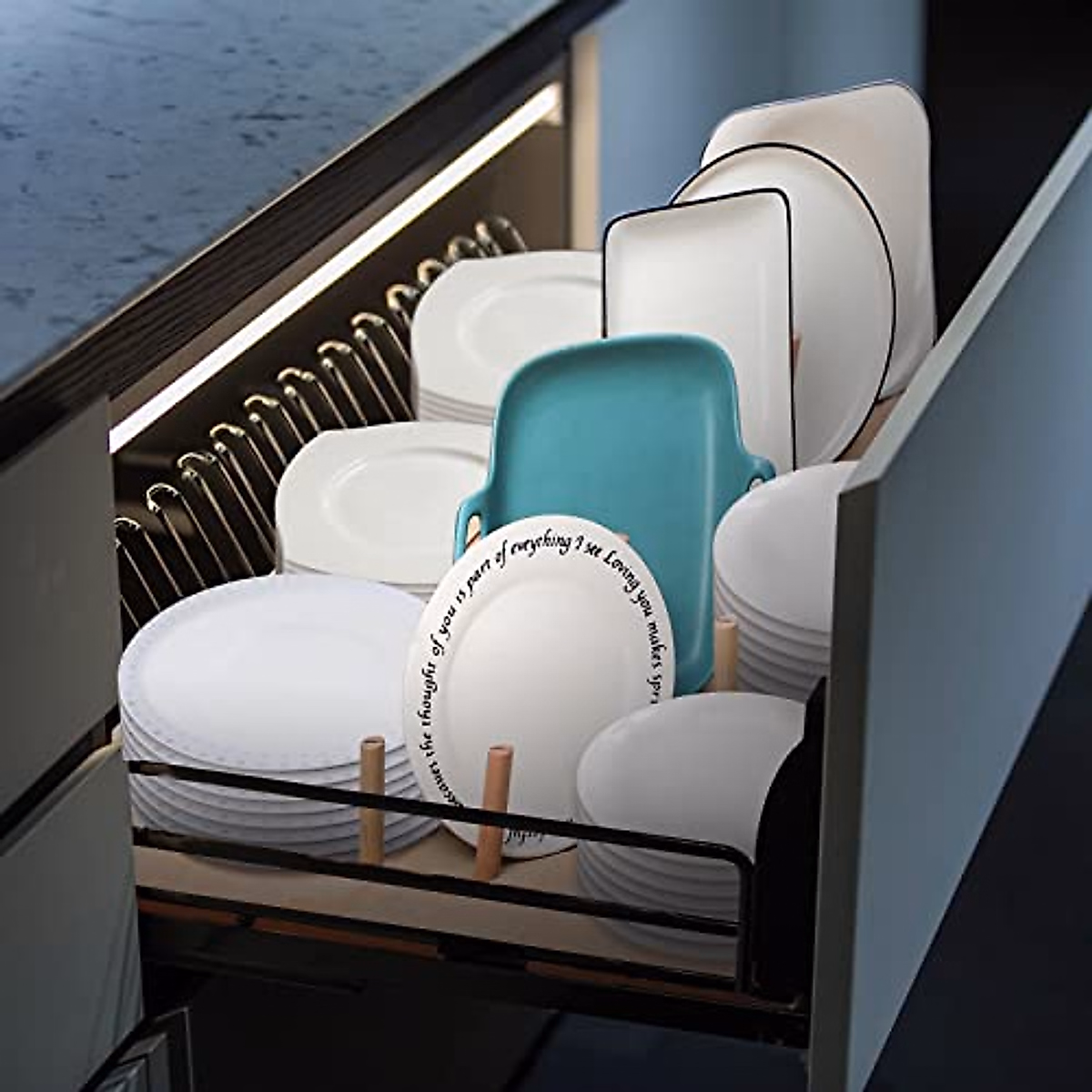 30 x 21 Inch Wood Drawer Peg Board with 20 Pegs Adjustable Deep Drawer Peg Board System Wood Drawer Organizer for Home Kitchen Shelf Cupboard Storage Food Containers Cookware Serveware Utensils