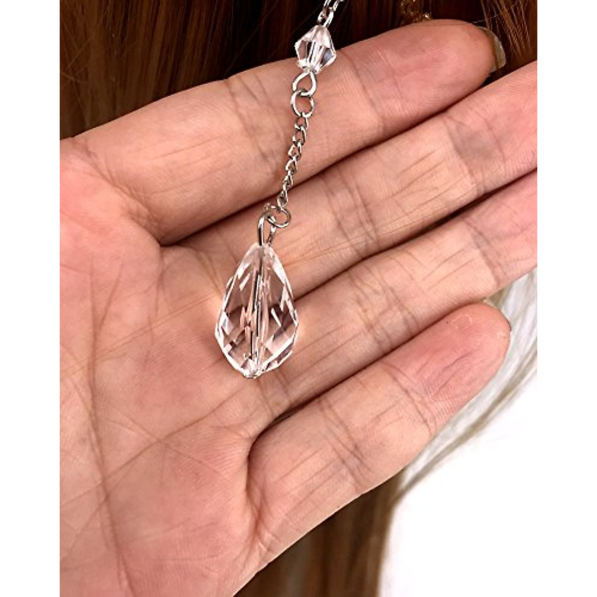 QTMY Moon Rhinestone Tassel with Crystal Beads Charms Hair Clip Pin Hair Chain Jewelry Hair Accessories (Silver)