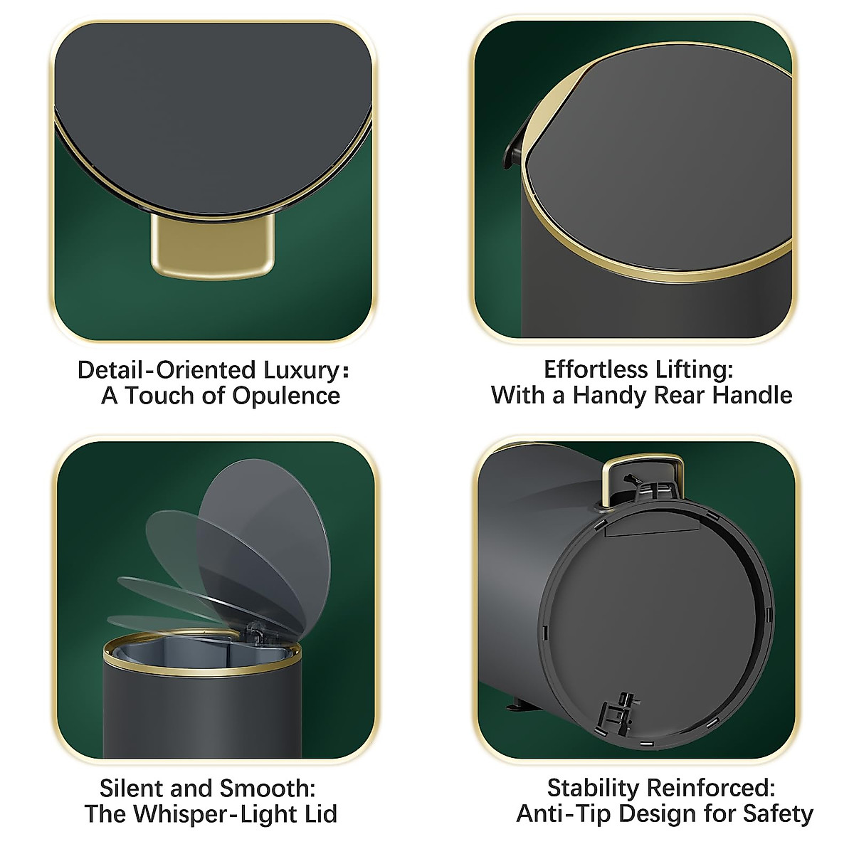 MRBIN Bathroom Round Trash Can with Lid, Small Metal Office Garbage Pail, 1.6 Gallon Waste Step Basket with Foot Pedal, for Bedroom, Kitchen, Dorm Decor Accessories, Grey