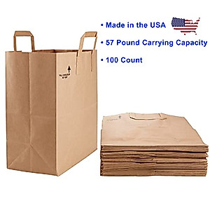 PrimeSaving Large Paper Grocery Bags with Handles | 12x7x14 Kraft Brown Heavy Duty Sack | 57 Lbs Basis Weight (50)