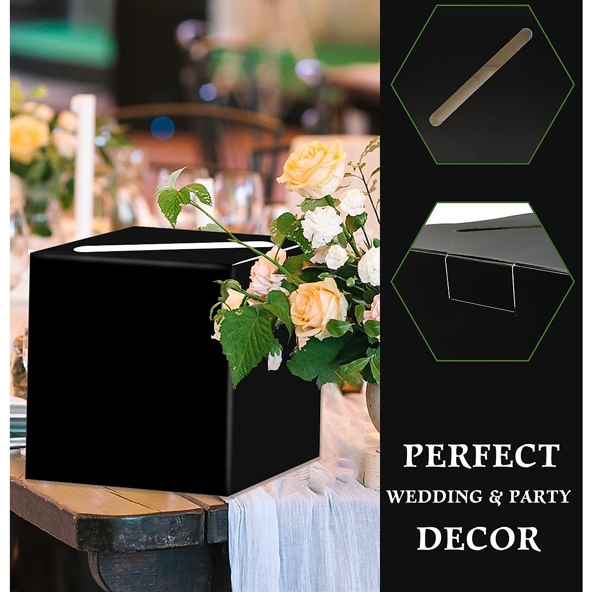 SietDESEO Black Card Box Diy Gift Card Box Money Card Box Holder for Wedding Reception Baby Shower Bridal Shower Birthday Party Supplies Black Wedding Card Box