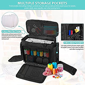 ITHWIU Sewing Machine Carrying Case with Multiple Pockets for Accessories, Universal Tote Storage Bag with Shoulder Strap Compatible with Most Standard Singer, Brother, Janome, Black