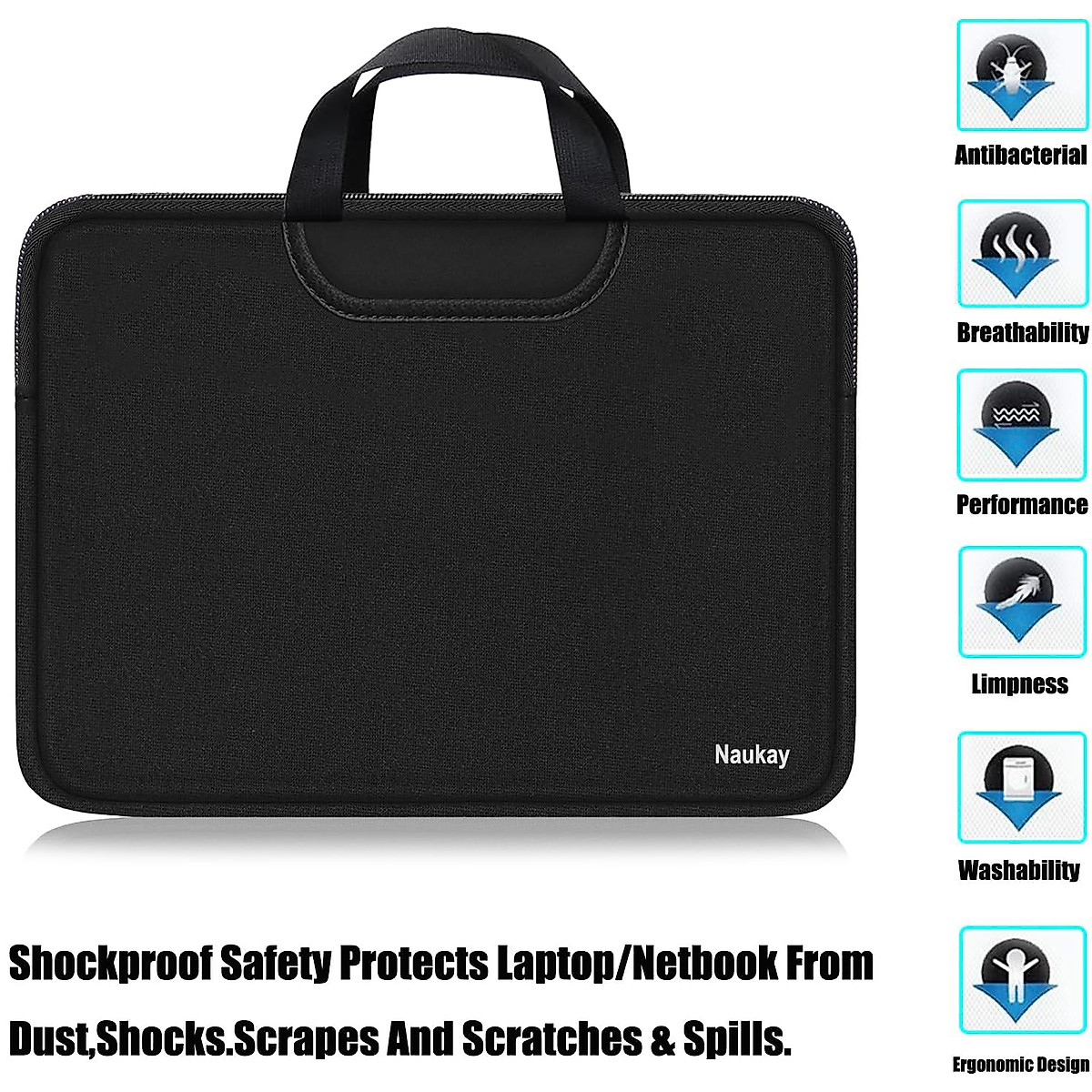 Laptop Sleeve Bag 15.6 Inch, Durable Slim Briefcase Handle Bag & with Two Extra Pockets,Notebook Computer Protective Case for 15 15.6 inch HP, Dell, Acer, Asus, Chromebook, Ultrabook, Black