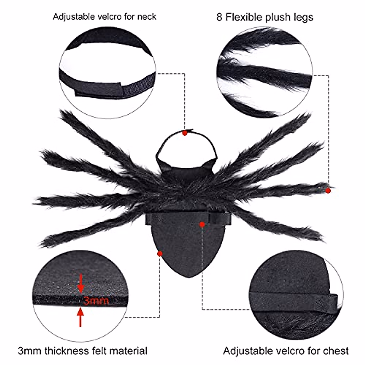 ZC Halloween Spider Costume for Small Dogs and Cats, Halloween Funny Pet Dog Puppy Cosplay Costume with Adjustable Velcro