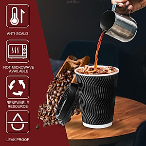 Lamosi To go Coffee Cups with Lids, Disposable Coffee Cups 12 oz, Paper Cups 12 oz, Hot Cups with Lids, Throw Away Coffee Cups with Lids for Party and Reception (Black, 12OZ, 60 Pack)