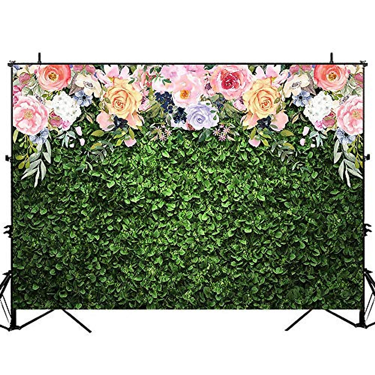 Avezano 7x5ft Flower Grass Photography Backdrop Green Spring Grass Lawn Party Background Vinyl Floral Grass Birthday Baby Shower Miss to Mrs Wedding Bridal Shower Backdrops Cake Table Decorations