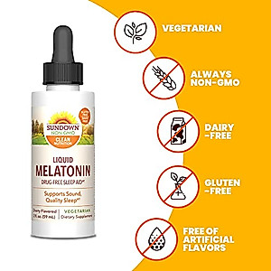 Sundown Liquid Melatonin Drug-Free Sleep Aid, Cherry Flavor, 2 Fl Oz (59 mL)