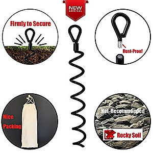 Updated Design 18 Inch Metal Spiral Stake Ring 4 Pack Spiral Ground Anchors Outdoor Heavy-Duty Camping Stakes Spiraling Anchor Ground Anchors for Tent, Trampolines, Garden Fence, Sheds, Swings