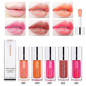 MAEPEOR Hydrating Lip Oil 5 Colors Moisturizing Glossy Lip Glow Oil Not Greasy Long-lasting Lip Balm for Nourishing Repairing and Softening Lip with Big Brush Head (Colors 01)