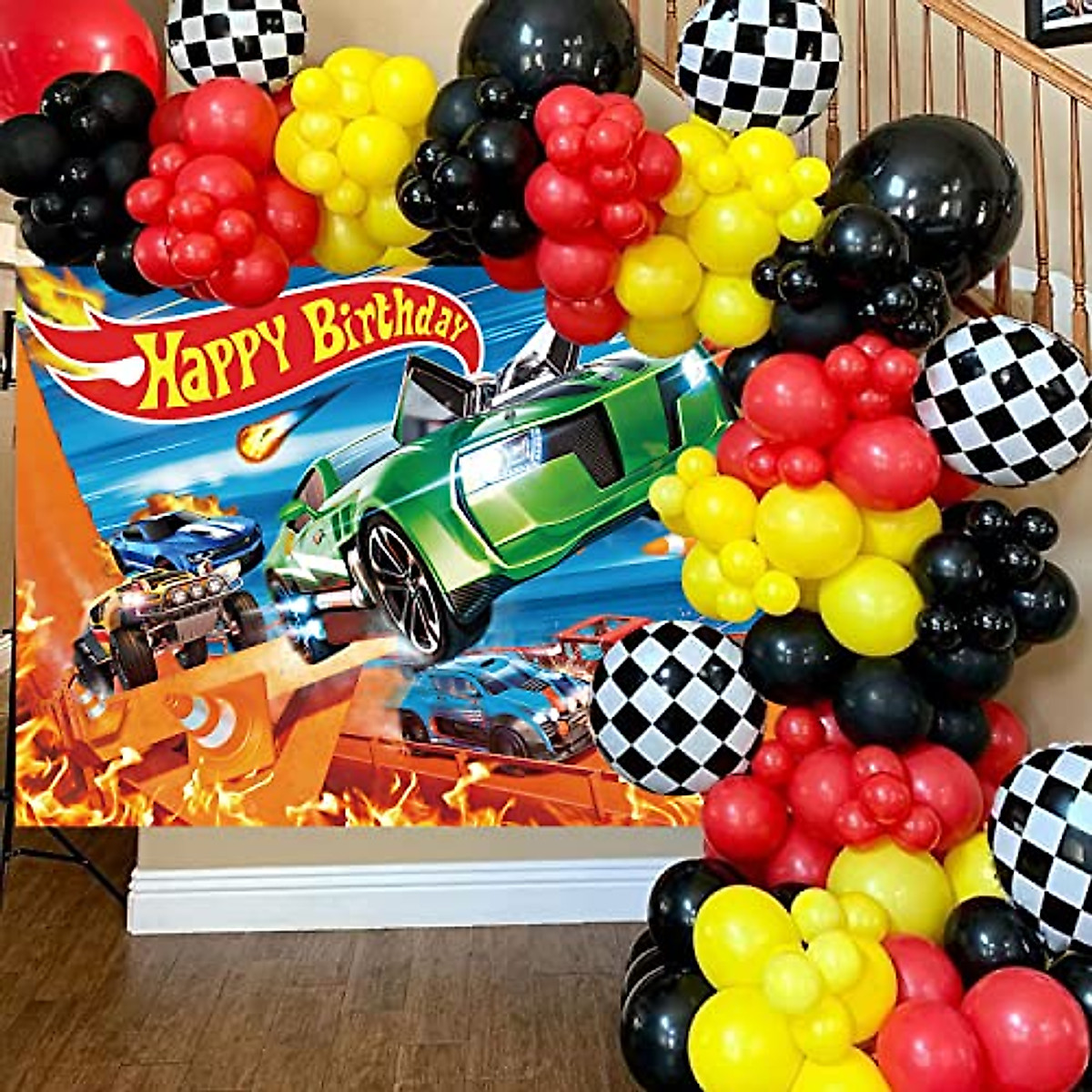 Hot Car Birthday Party Supplies Hot Race Car Birthday Decorations Racing Car Backdrop for Boys Cars Theme Video Game Background Banner Wall Decor Photo Booth Props 7x5FT