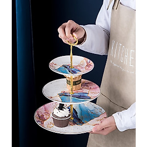 Jusalpha Fine China Rainbow Galaxy Series 3-tier Cake Stand- Cupcake Stand- Tea Party Pastry Serving Platter in Gift Box and a Free Sugar Tong (Rainbow Galaxy 3T)