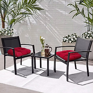 Wadser 2 Pack Seat Cushions Black, Waterproof Wicker Chair Cushions, U-Shape Tufted Chair Pads 19x19 inches for Patio Garden Chairs