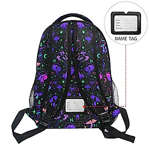 Glaphy Magic Mushrooms Moon Stars Witch Boho Backpack School Bookbag Lightweight Laptop Backpack for Men Women Kids