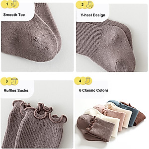 Exegawe Baby Girls Socks Cotton Toddler Knee-High Stockings Kids Cozy Warm Solid Color Ruffles Long Socks for 0-5T(Solid 6 Pairs,XS/0-6m)