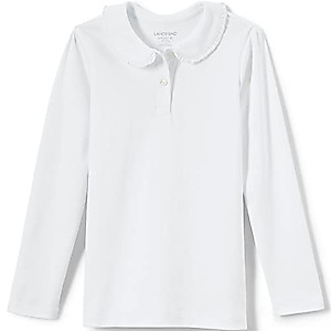 Lands' End School Uniform Girls Long Sleeve Ruffle Collar Knit Peter Pan White Kids Medium