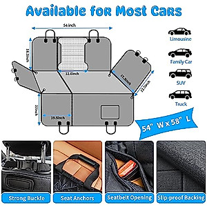 URPOWER 6-in-1 Dog Car Seat Cover for Back Seat, Waterproof Dog Car Hammock 40/60 Split Dog Seat Cover with Mesh Window and Side Flap Pets Car Seat Protector Dog Backseat Cover for Car, SUV, Truck