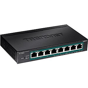 TRENDnet 8-Port Gigabit EdgeSmart PoE+ Switch, 8 x Gigabit PoE+ Ports, 64W PoE Power Budget, Managed PoE+ Switch, Wall Mountable, Desktop Ethernet Switch, Lifetime Protection, Black, TPE-TG82ES