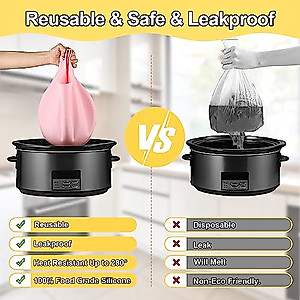 KAKALGAME 3 Pack Slow Cooker Liners,Reusable Silicone Slow Cooker Liners,Compatible with Crockpot 6-8 Quarts Oval or Round Pots - Safe Food Grade Silicone, Heat-resistant, Leakproof and Dishwasher