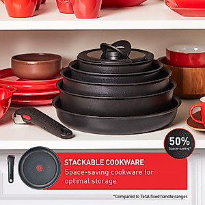 Tefal Ingenio Easy ON 7 piece Non-Stick Saucepan Set, 16&18&20 cm Saucepans, 16&18&20 cm Glass Lids, Bakelite Removable Handle, Easy Cleaning, Heat Indicator, Black, L1599602