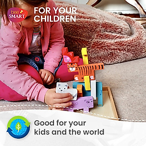 bee SMART Wooden Stacking Balancing Animal Activity Toy | Wooden Box & Bag | Kids Activity Montessori Educational Colourful Gifts for Preschool & Toddlers Boys & Girls