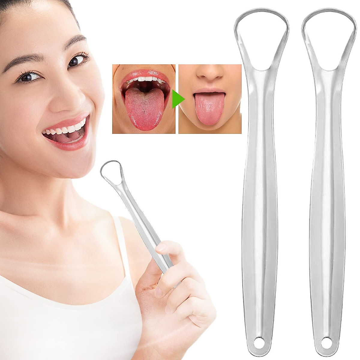 Xiahium 2 Pcs Tongue Scraper Fresh Breath Tongue Cleaner Reusable Fight Bad Breath Healthy Oral Care for Adults Kids