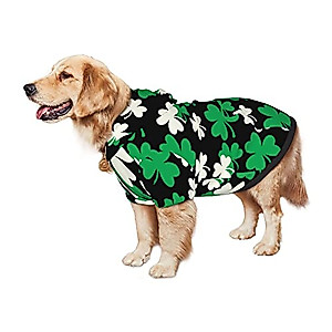 Large Dog Hoodie St.Patrick's-Day-Green-Clover Pet Clothes Sweater with Hat Soft Cat Outfit Coat Medium