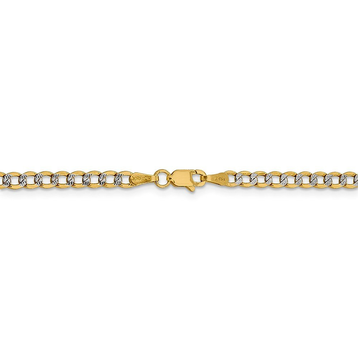 Sonia Jewels 14k White and Yellow Gold Two Toned 3.4mm Pave Curb Cuban Chain Necklace - with Secure Lobster Lock Clasp 20"