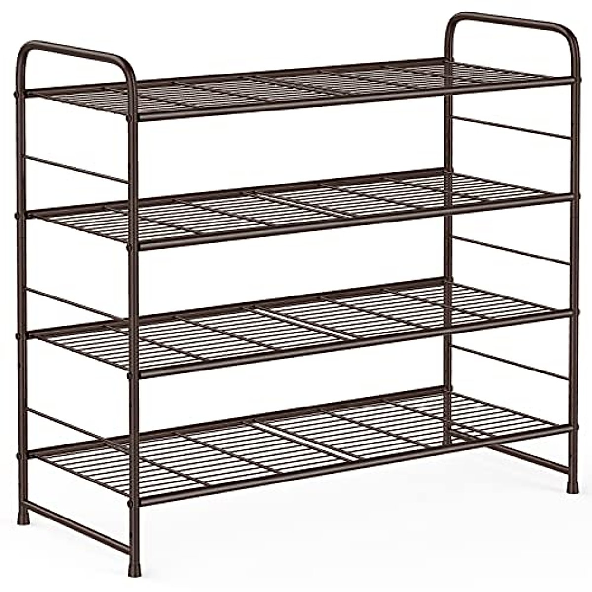 AULEDIO 4-Tier Shoe Rack,Stackable and Adjustable Multi-Function Wire Grid Shoe Organizer Storage,Extra Large Capacity, Space Saving, Fits Boots, high Heels, Slippers and More(Bronze)