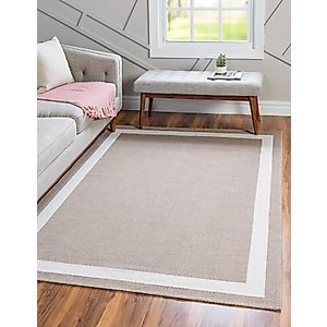 Unique Loom Decatur Collection Area Rug - Border (2' 2" x 3' Rectangle, Taupe/ Ivory)