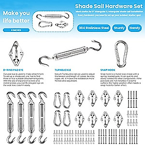 80pcs Shade Sail Hardware Kit 6 Inch for Rectangular Triangular Sun Shade Sail Installation, 304 Stainless Steel Shade Sail Hardware for Garden Courtyard Outdoors