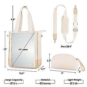 ETRONIK Tote Bag for Women, Canvas Tote Bag with Pockets, Compartments and Zipper for Work, School, Casual, Khaki