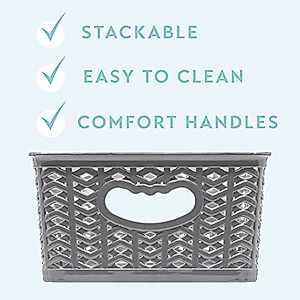LARQUE Plastic Storage Bins, 6 Pack, 10.2 in x 7.3 in x 3.9 in - Small Weave Organization and Storage Bins, Perfect for Kitchens, Pantries, Craft Rooms Bookshelves and More
