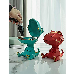 HAUCOZE Candy Dish Cookie Jar Dinosaur Gifts Sculpture Statue Decor Polyresin Figurine Green 7.1 inch