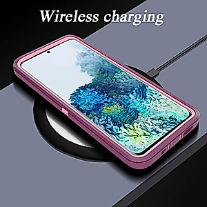 YmhxcY Case with Self Healing Flexible TPU Film[2 Pack] and Camera Lens Screen Protective Film[2 Pack],3-in-1 Heavy Protection Cover for Samsung Galaxy S20 Plus-Wine Red and Rose Pink