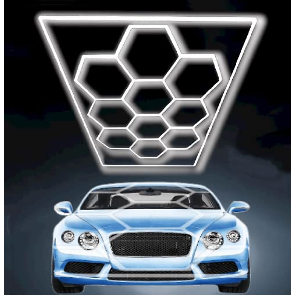 SENKOYU with Bezel 10 Honeycomb LED Garage Light, DIY Plug-in LED Auto Repair Detail Light, 6500K Daylight White AC85-220V for car Detailing, Salon, Gym, Store, Basement 165.3in x 141.7in