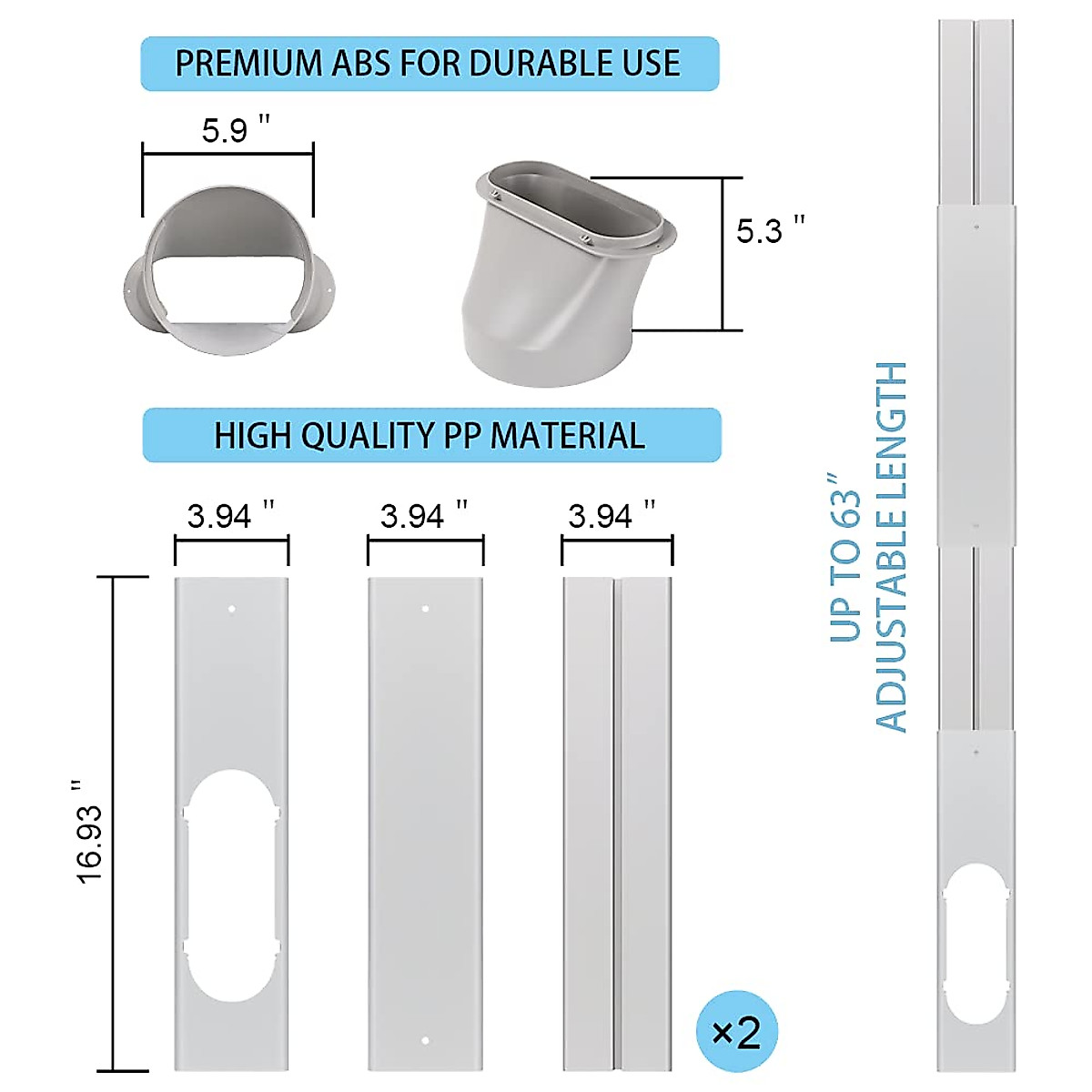 Kerykwan Portable Air Conditioner Window Vent Kit with 5.9” Exhaust Hose Adjustable Portable AC Window Kit for Ducting Universal Portable AC Seal Panel for Horizontal&Vertical Window