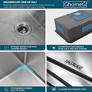 32x19 Undermount Kitchen Sink - GhomeG 32 Inch Deep Single Bowl kitchen sink 16 Gauge Stainless Steel Under Counter Kitchen Sink Basin With R10 Round Corners