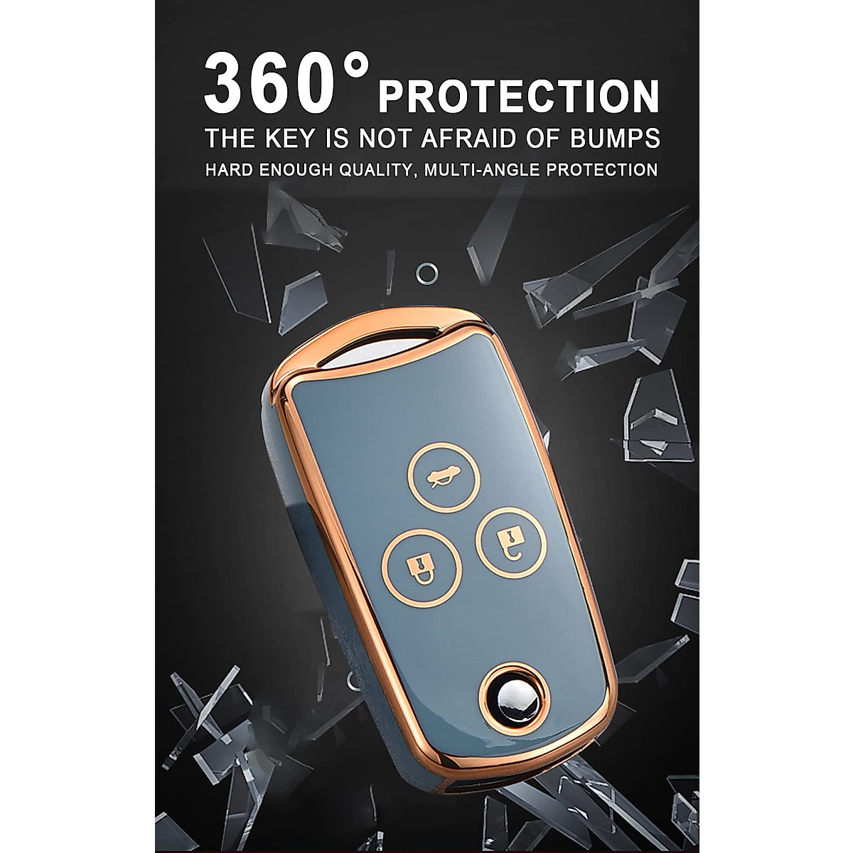 SANRILY Keyless Golden-Edge 3 Button Flip Key Fob Cover for Acura MDX TL TSX ZDX RSX for Honda Civic IX Pilot Accord 8 CRV Jazz HRV Key Case with Leather Keychain Beige