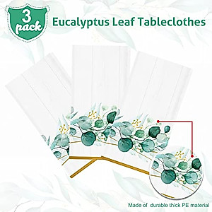 Eucalyptus Leaf Tablecloth Plastic Green Leaves Eucalyptus Table Cover 54 x 108 Inch Disposable Greenery Baby Shower Table Cloths for Home Birthday Wedding Party Supplies Table Decor (3 Pack)