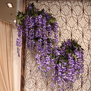 12pcs Artificial Wisteria Flowers 3.6 Feet/Piece Purple Dense Artificial Fake Wisteria Vine Ratta Hanging Garland Silk Flowers String Home Party Wedding Decor（Purple-Dense）