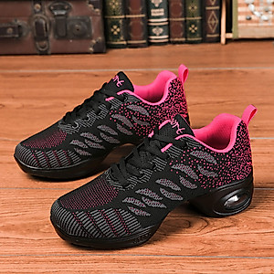 Women's Jazz Shoes Lace-up Dance Sneakers Lady Split Sole Platform Dance Shoes Walking Gym Yoga Grey/Rose 39