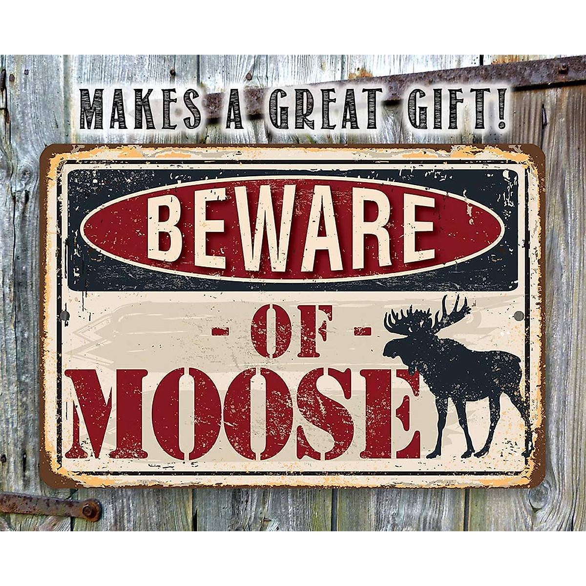 Beware of Moose - Rustic Metal Sign for Home, Cabin, Hunting Lodge, Outdoors and Lake House Display, Perfect Gift Idea for Nature and Wildlife Lovers, 8x12 Indoor/Outdoor Durable Metal Sign