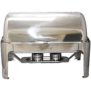 Tiger Chef Chafing Dish Buffet Set - Stainless Steel Chafer - Roll-Top Chaffing Dishes 8 Quart and Plastic Salad Tong - Chafer and Buffet Warmer Set