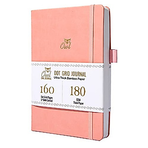 A5 OWL Dot Gird Journal Dotted Notebook By BUKE - 160 Pages, Size 5.7X8.2 Inch, 180 GSM Ultra Thick Bamboo Paper, Drawing Sketchbook(PINK)