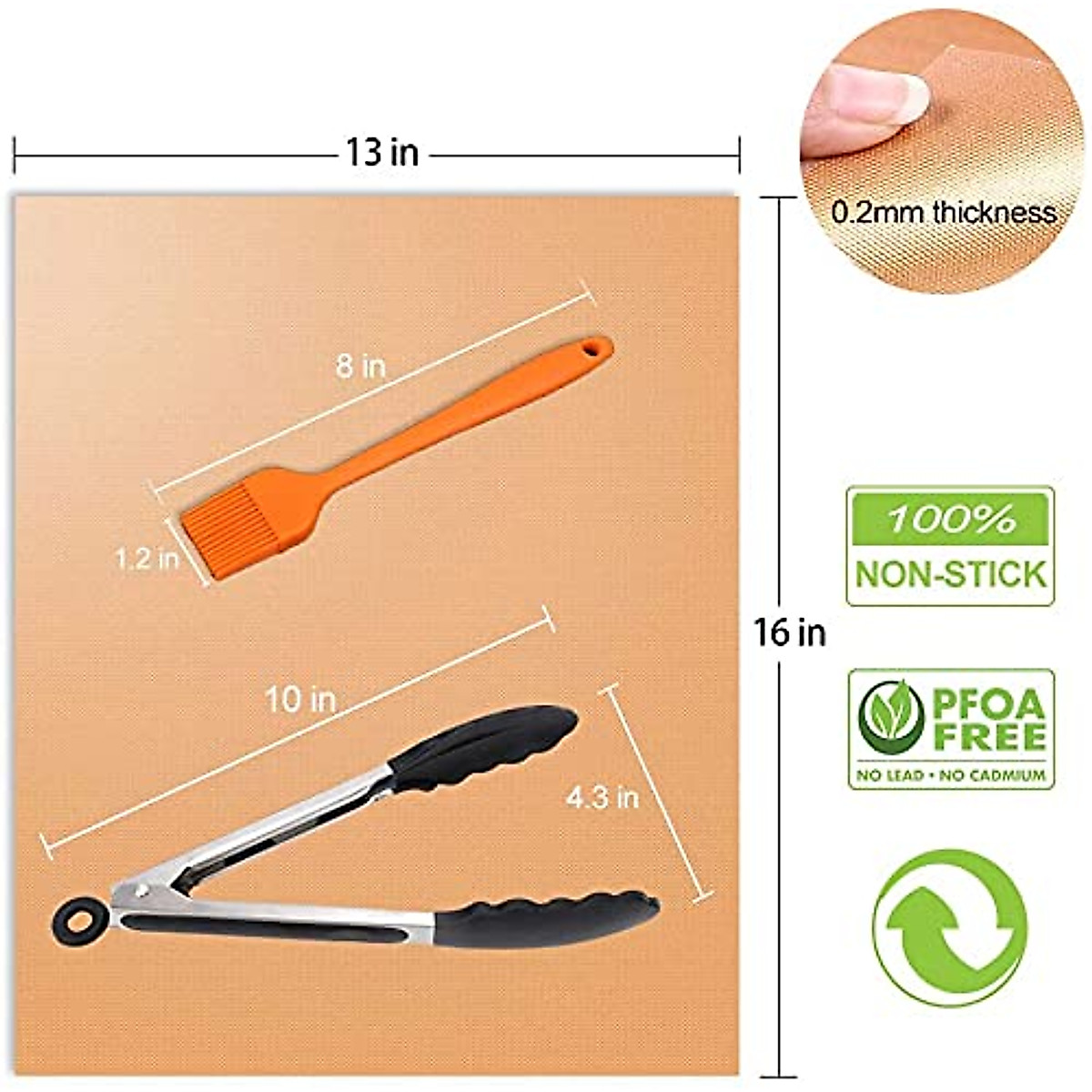 Copper Oven Liners 5 Set Removable Non Stick Oven Mats with Tong and Basting Brush, Easy Clean & Use for Electric,Gas,Microwave,Toaster Ovens Accessories