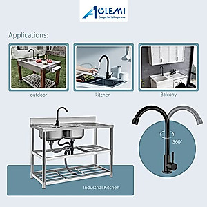 Aolemi Cold Water Only Kitchen Faucet Black 304 Stainless Steel Sink Faucet High Arc Faucet