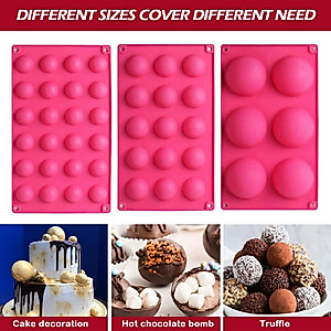 Webake Hot Chocolate Bomb Mold 3 Pack Silicone Round Sphere Baking Mold, Hemisphere Molds For Halloween Eyeball Candy Jello Mousse Cake Decoration, LFGB Grade (6,15 & 24 Holes) Include 2 Filling Scoop