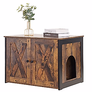 DWANTON Litter Box Enclosure, Cat Litter Box Furniture Hidden, Reversible Entrance Can Be on Left or Right Side, Wooden Cat Washroom Indoor, Fit Most of Litter Box, 27.6 x 19.7 x 19.7 Inches