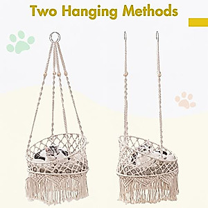 MEWOOFUN Macrame Cat Hammock, Hanging Cat Bed Hammock Cat Swing for Indoor Cats, Boho Cat Swing Bed for Sleeping, Playing, Climbing, and Lounging (Beige)