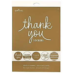 Hallmark Thank You Stickers (Pack of 10 Sheets, 200 Gold Foil Stickers)